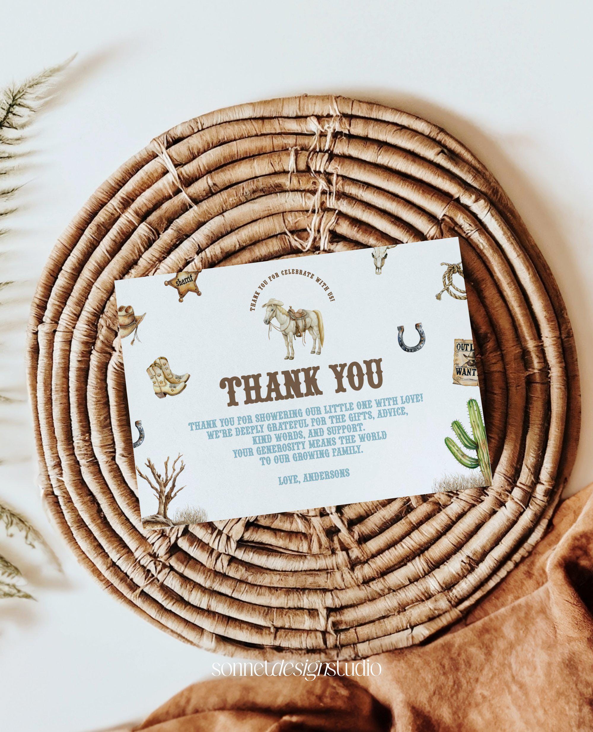 First Rodeo Birthday Thank You Card Template Cowboy Western Kids Party ...