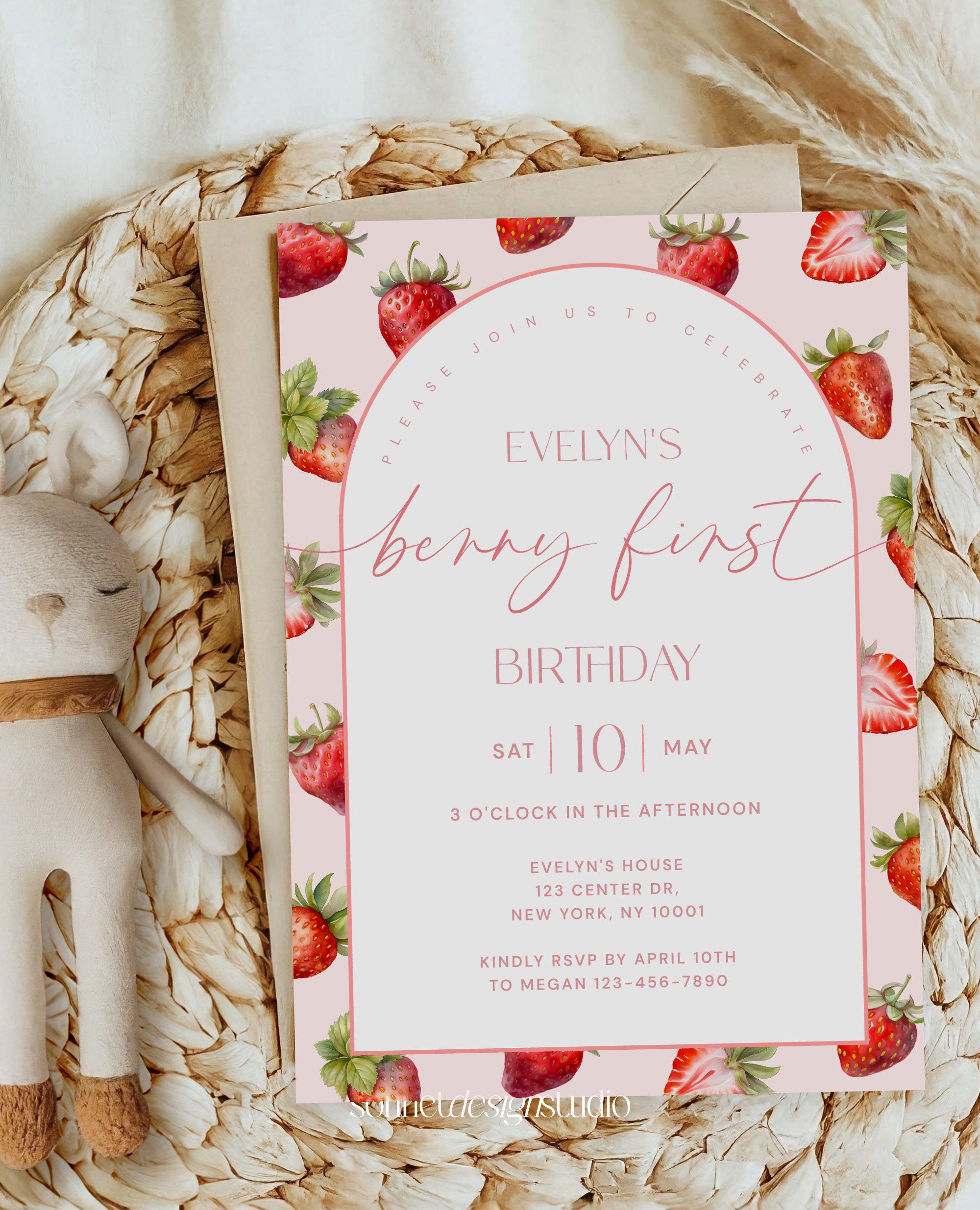 Berry First Birthday Invitation Berry 1st Birthday Invite Berry Sweet ...
