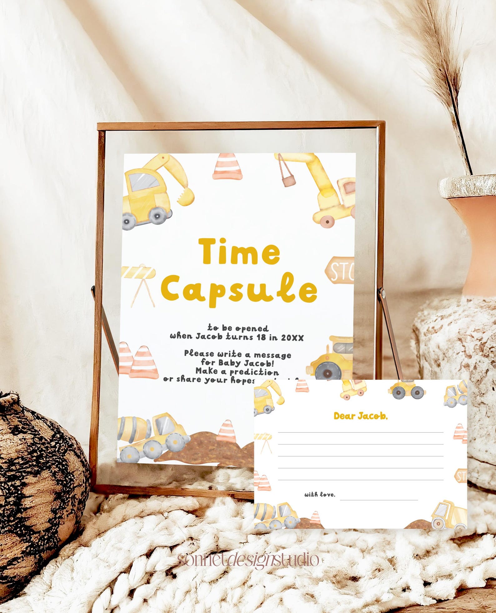 Construction 1st Birthday Time Capsule Sign and Cards Dump Truck Time ...