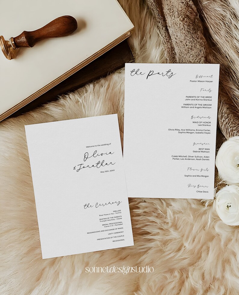 Minimalist Wedding Program Template, Modern Wedding Program, Wedding Food Program, Minimal ...