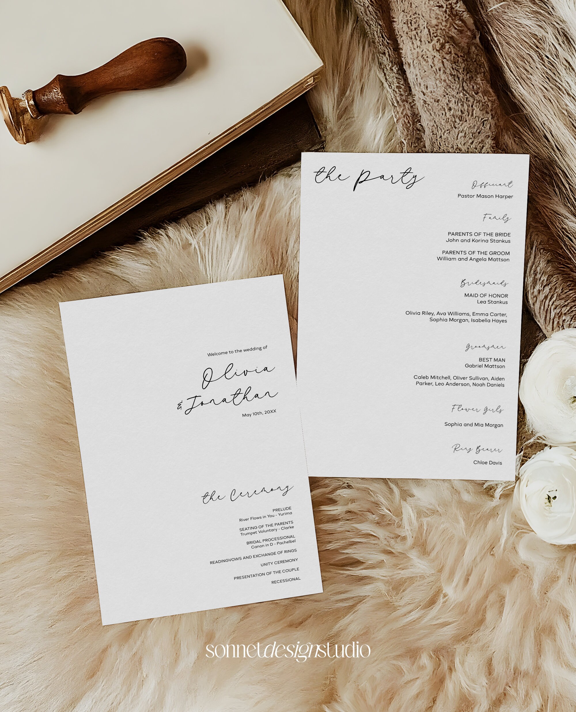 Minimalist Wedding Program Template, Modern Wedding Program, Wedding Food Program, Minimal ...
