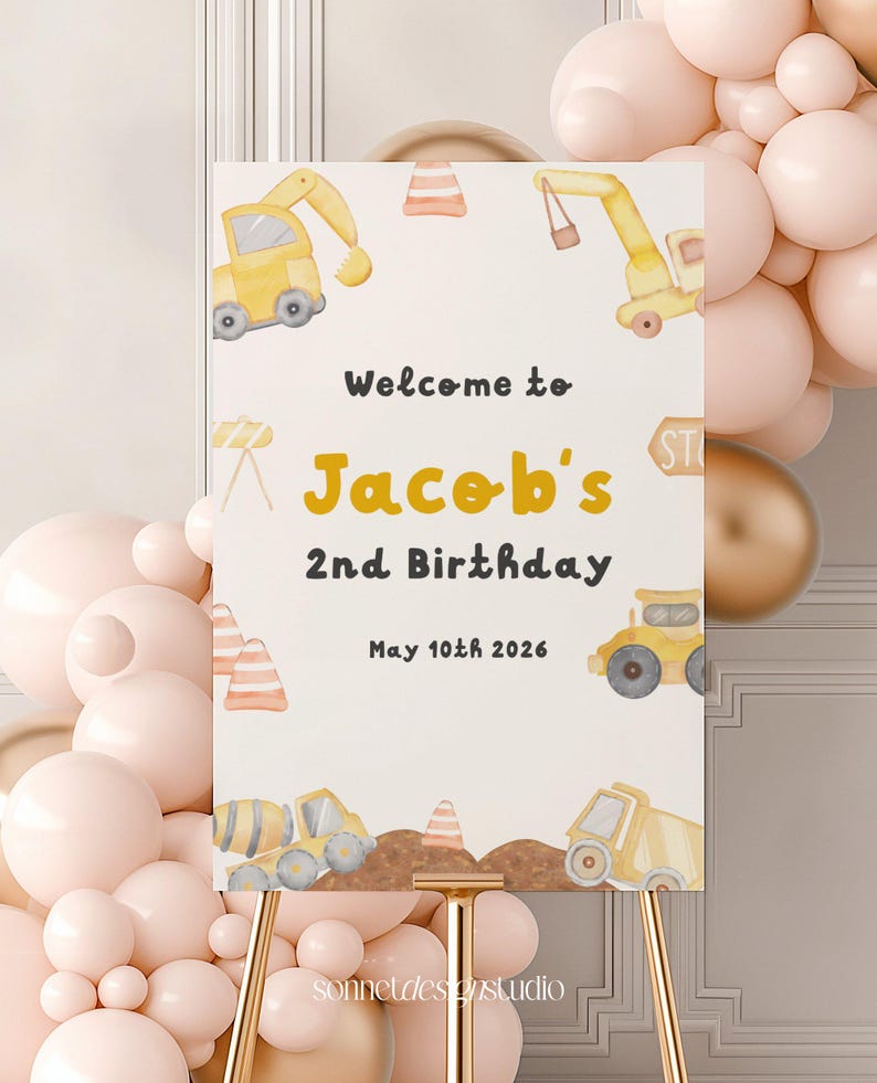 Construction 1st Birthday Welcome Sign Dump Truck First Birthday ...
