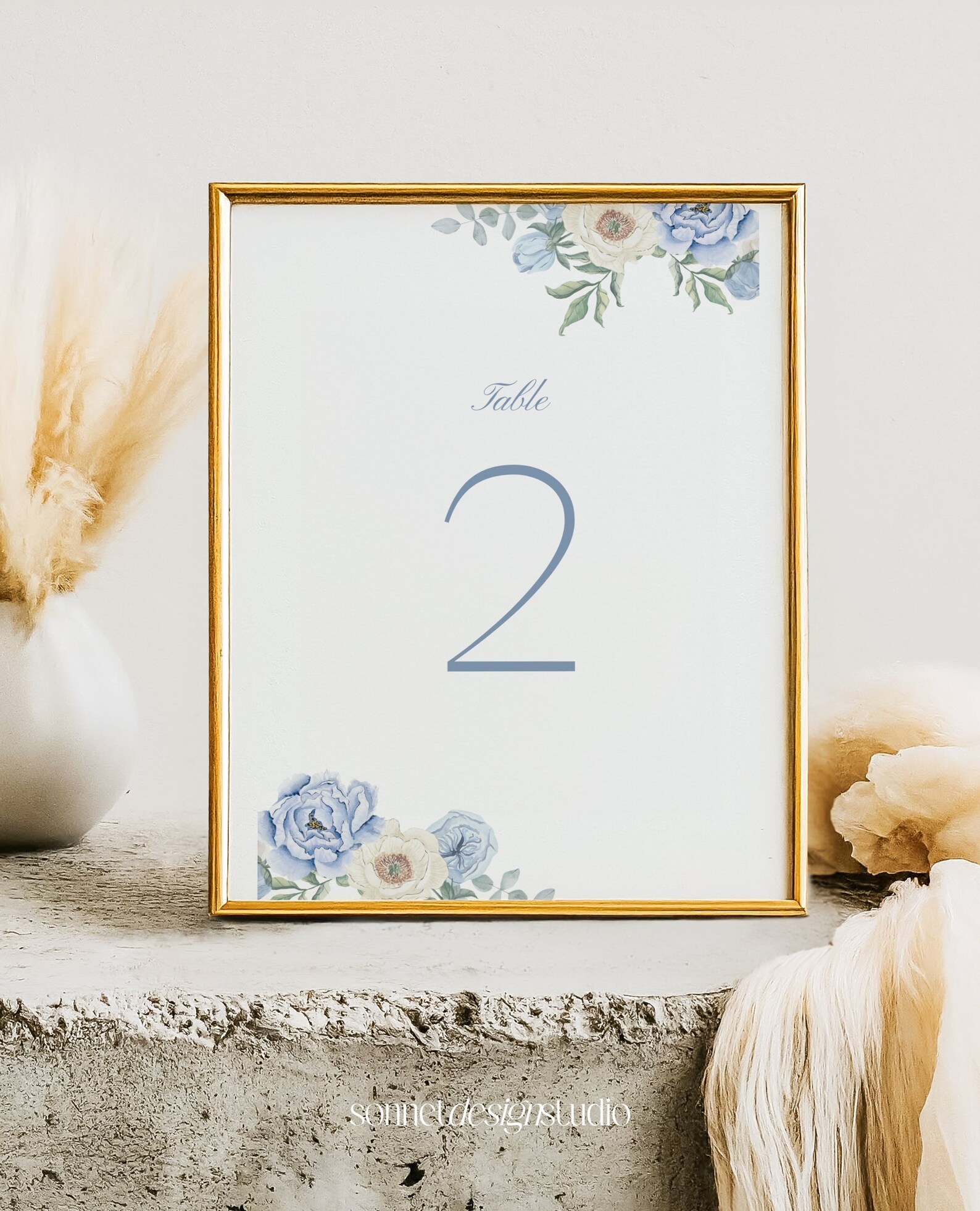 Blue Flowers Wedding Table Signs, Wedding Signs Template, Modern ...