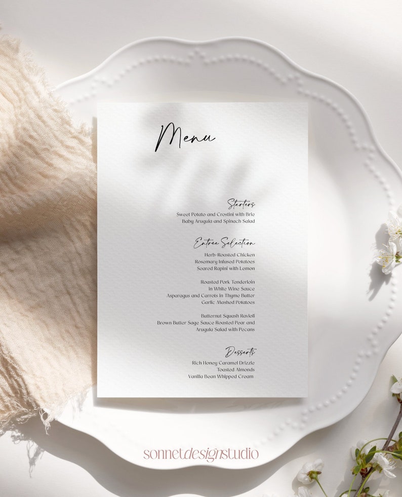 Minimalist Wedding Menu Template, Modern Wedding Menu, Wedding Food ...