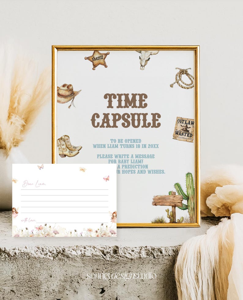 First Rodeo Birthday Time Capsule Sign and Cards Cowboy Western Time ...