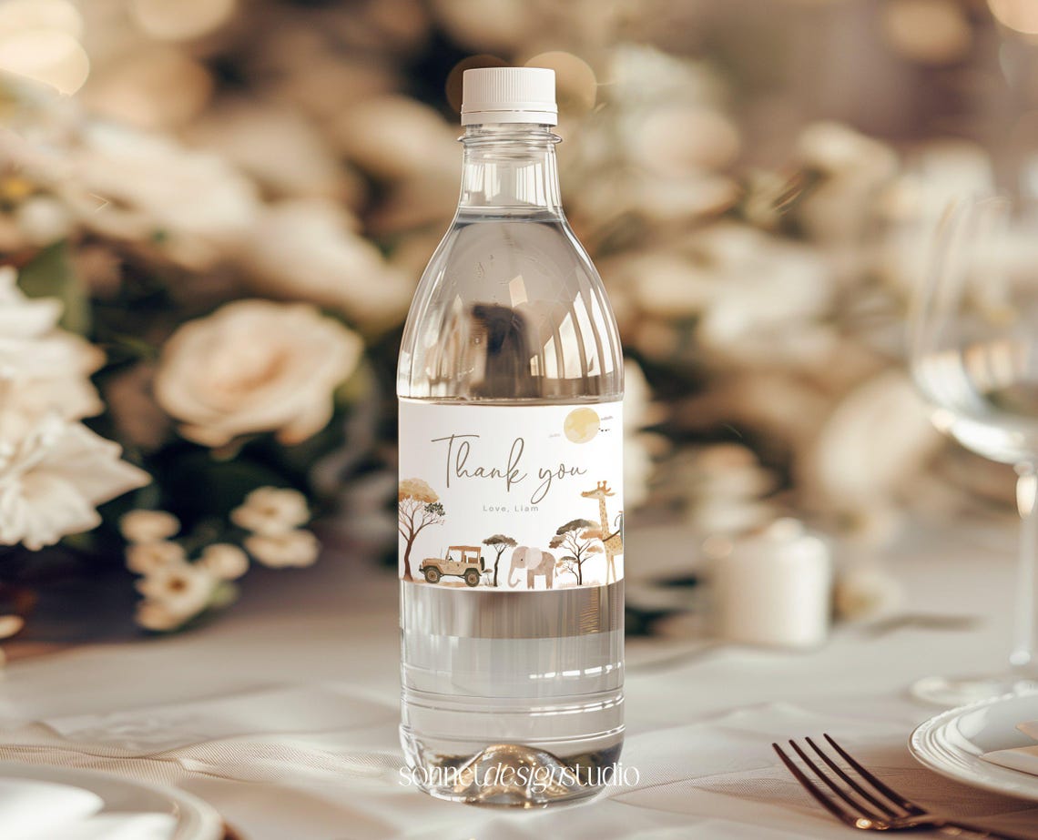 Wild One Water Bottle Label Template Safari Animal First Birthday Party ...