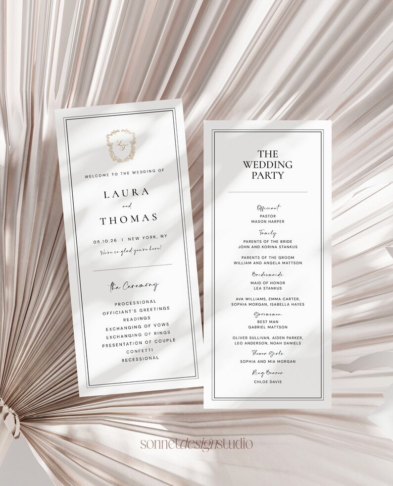 Elegant Wedding Program Template Printable Modern Classic Editable ...