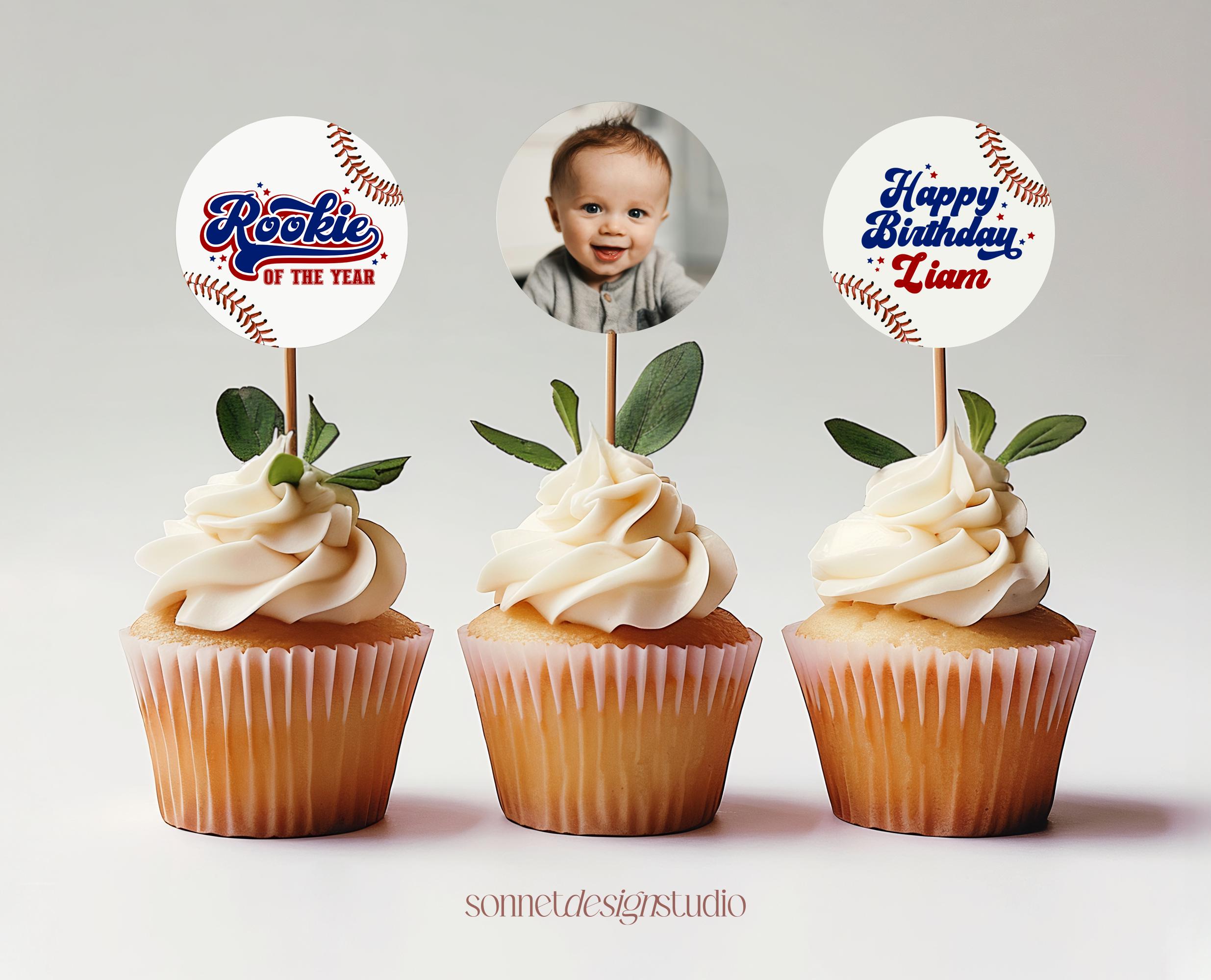 Rookie of the Year 1st Birthday Cupcake Topper Template Party Pick Baby ...