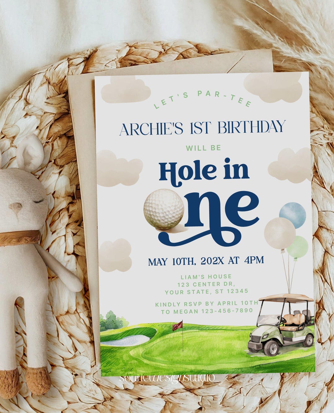 Golf 1st Birthday Invitation Hole in One First Birthday Invite Golf ...