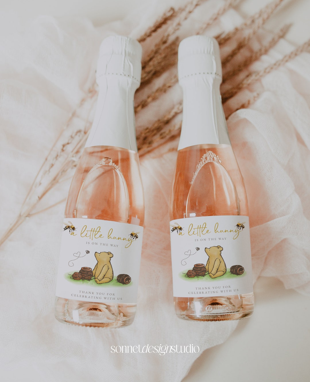 Winnie the Pooh Baby Shower Wine Label Template Printable Mini Champagne Bottle Label Baby Gift ...