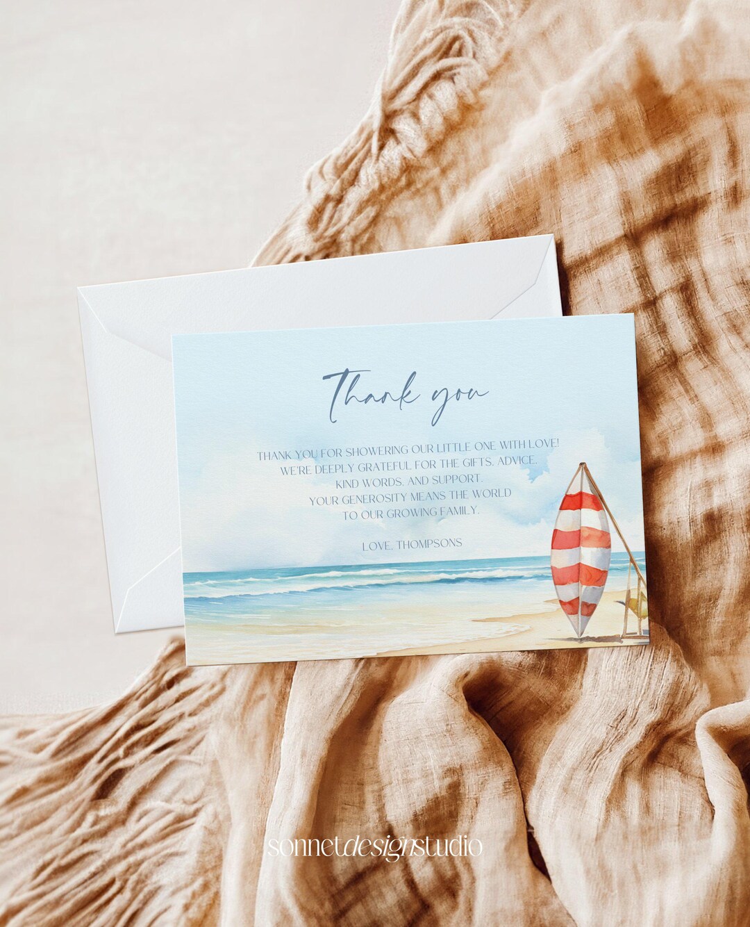 Baby on Board Baby Shower Thank You Card Template Summer Thank You Card ...