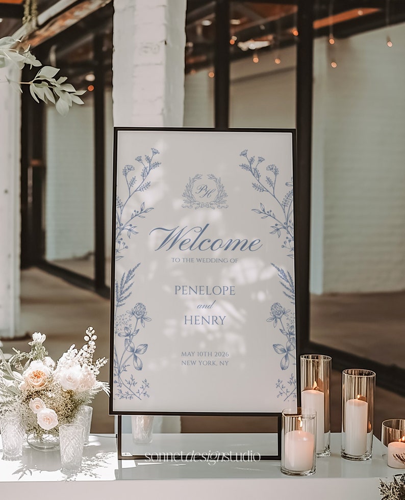 Blue Wedding Welcome Signs Template, Wildflower Wedding Welcome Signs ...