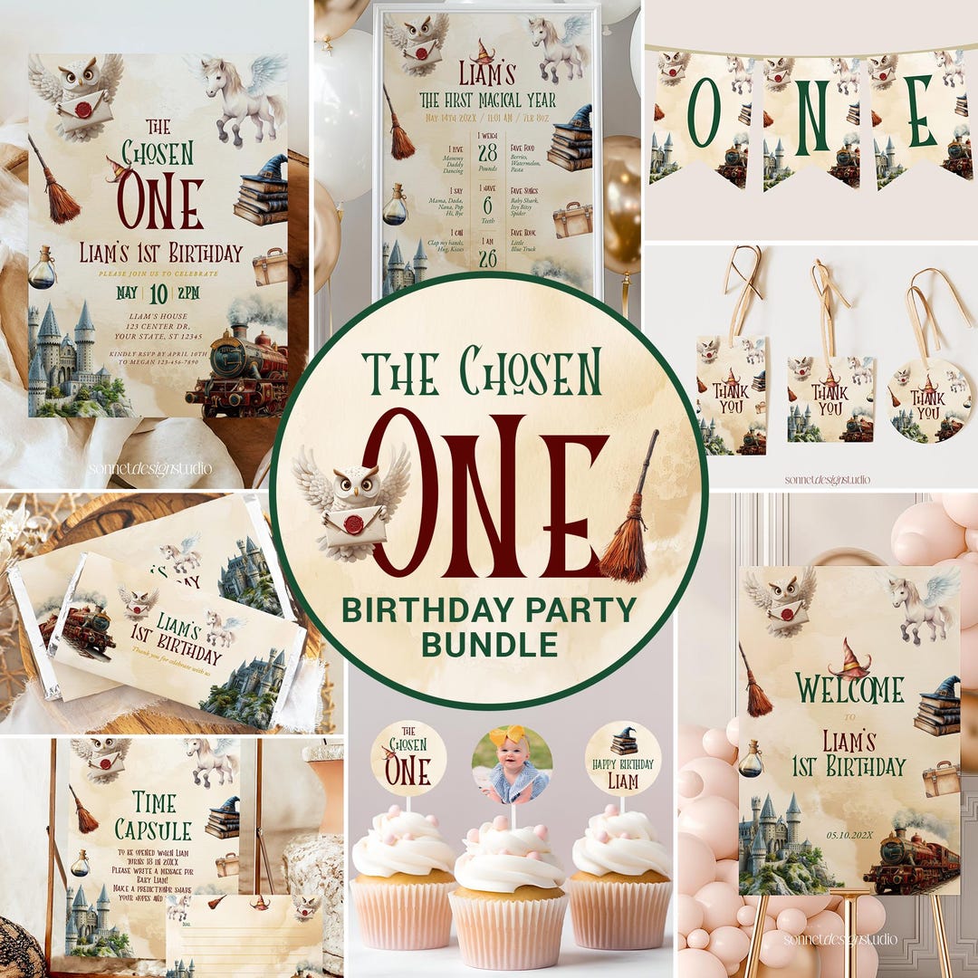 Chosen One 1st Birthday Invitation Bundle Wizards First Birthday Invite ...