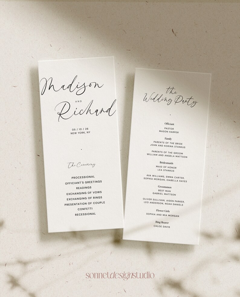 Minimalist Wedding Program Template Printable Modern Minimal Editable ...
