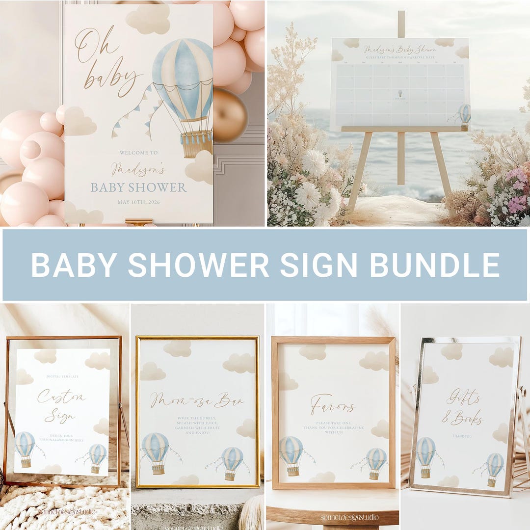 Baby Shower Sign Bundle Balloon Baby Shower Sign Decorations Blue Baby ...