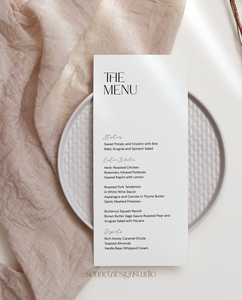 Minimalist Wedding Menu Template, Modern Wedding Menu, Wedding Food ...