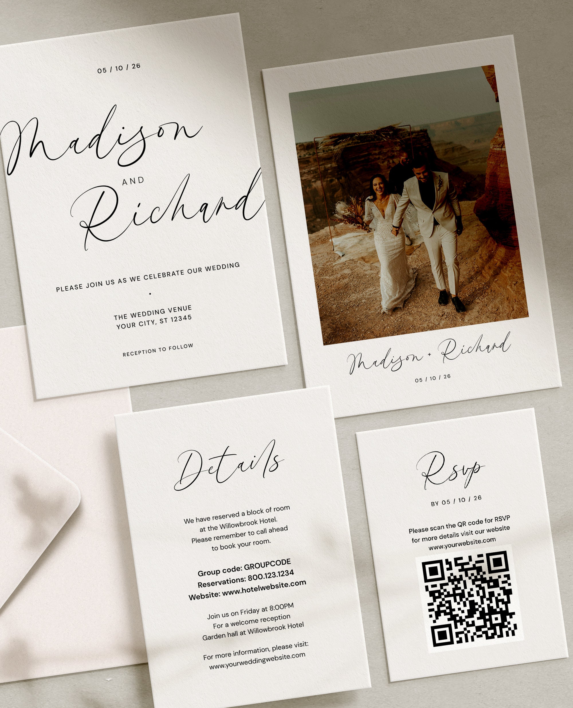 Large Modern Wedding Invitation Bundle Minimalist Wedding Suite ...