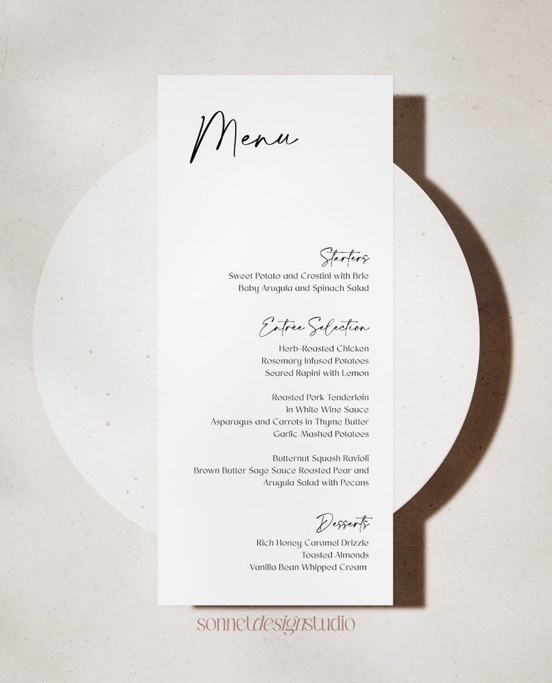 Minimalist Wedding Menu Template, Modern Wedding Menu, Wedding Food ...