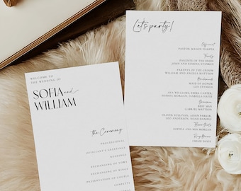 Minimalist Wedding Program Template Printable Modern Minimal Editable Wedding Program Simple ...