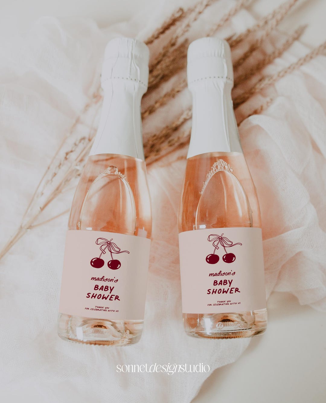 Cherry Baby Shower Wine Label Template Cherry on Top Mini Champagne ...