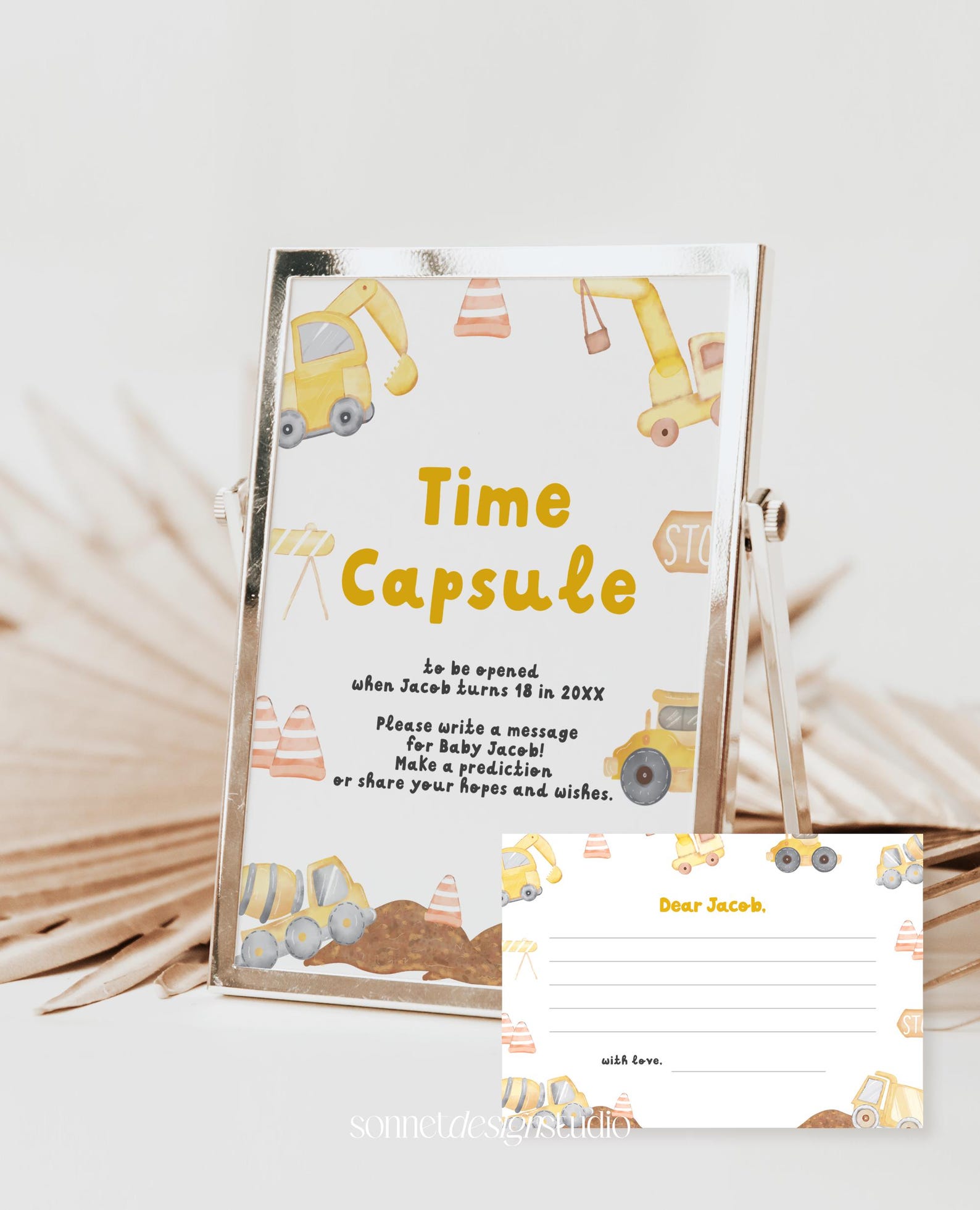 Construction 1st Birthday Time Capsule Sign and Cards Dump Truck Time ...