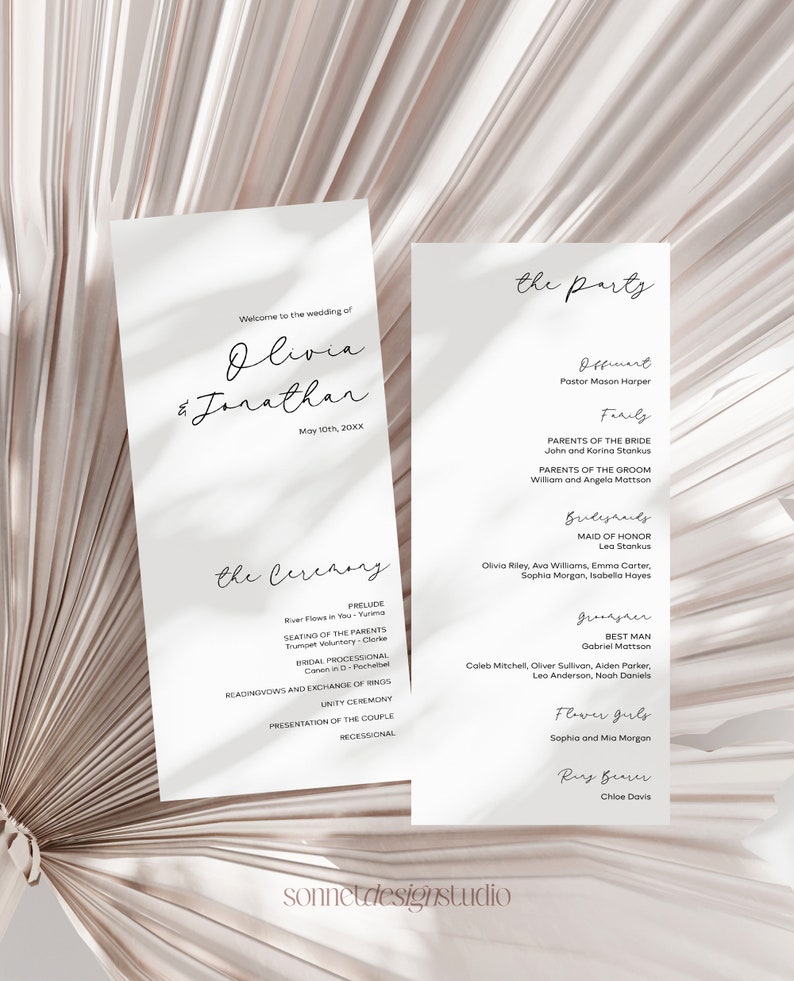 Minimalist Wedding Program Template, Modern Wedding Program, Wedding ...