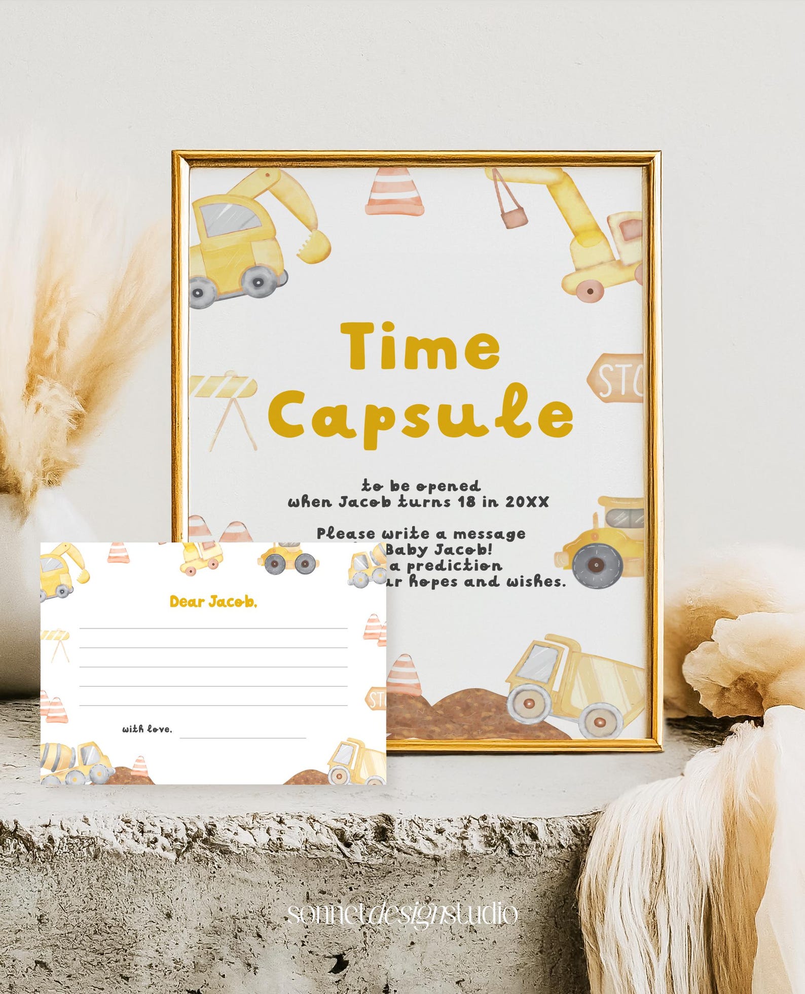 Construction 1st Birthday Time Capsule Sign and Cards Dump Truck Time ...