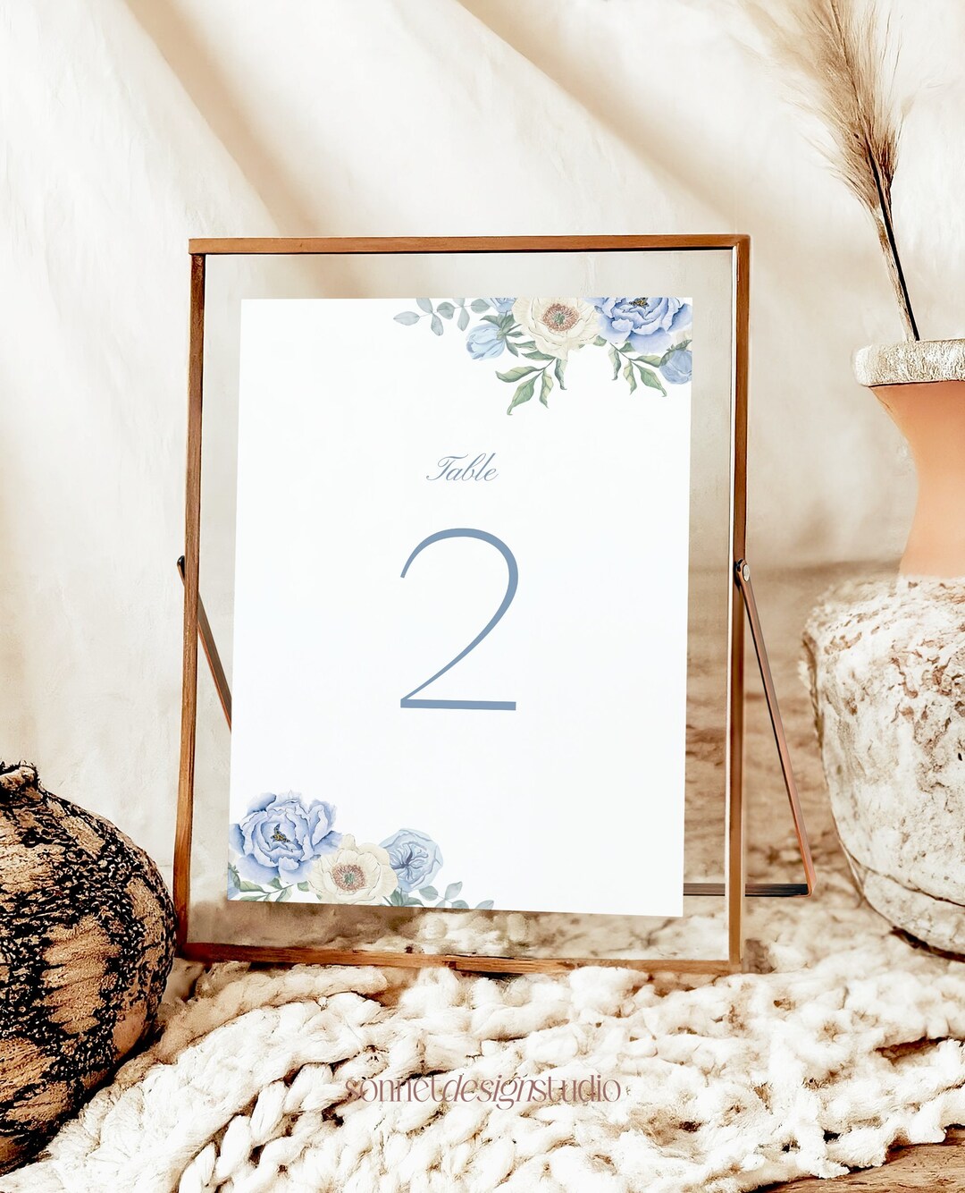 Blue Flowers Wedding Table Signs, Wedding Signs Template, Modern ...