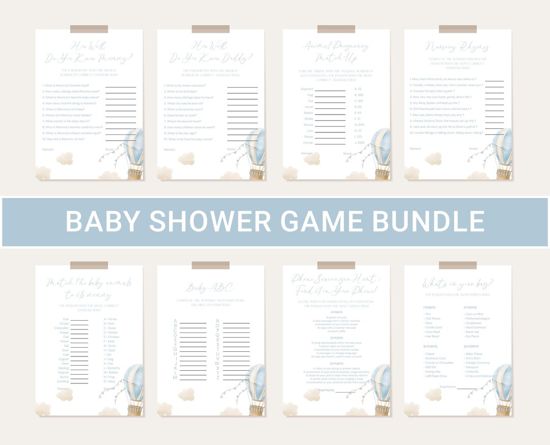 Baby Shower Game Bundle Balloon Baby Shower Games Blue Baby Boy Shower ...