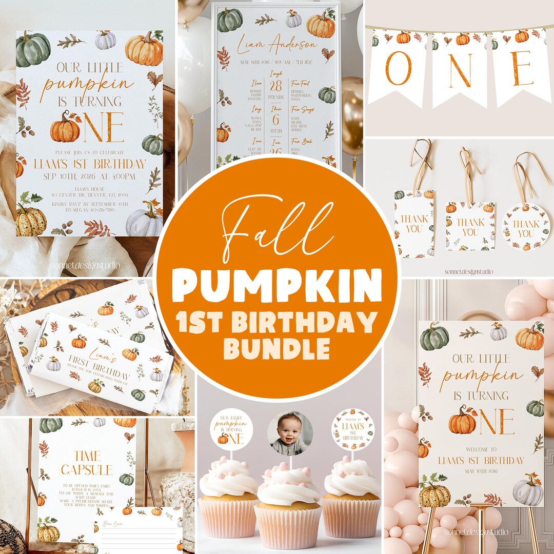 Little Pumpkin 1st Birthday Invitation Bundle Fall Pumpkin First ...