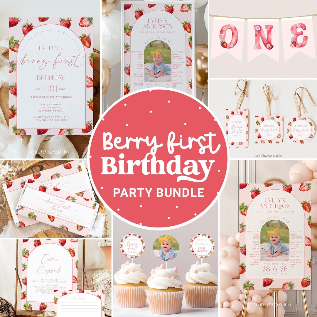 Berry First Birthday Invitation Bundle Berry 1st Birthday Invite Berry ...