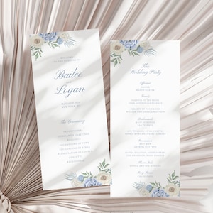 Blue Flowers Wedding Program Template Printable Modern Floral Editable ...
