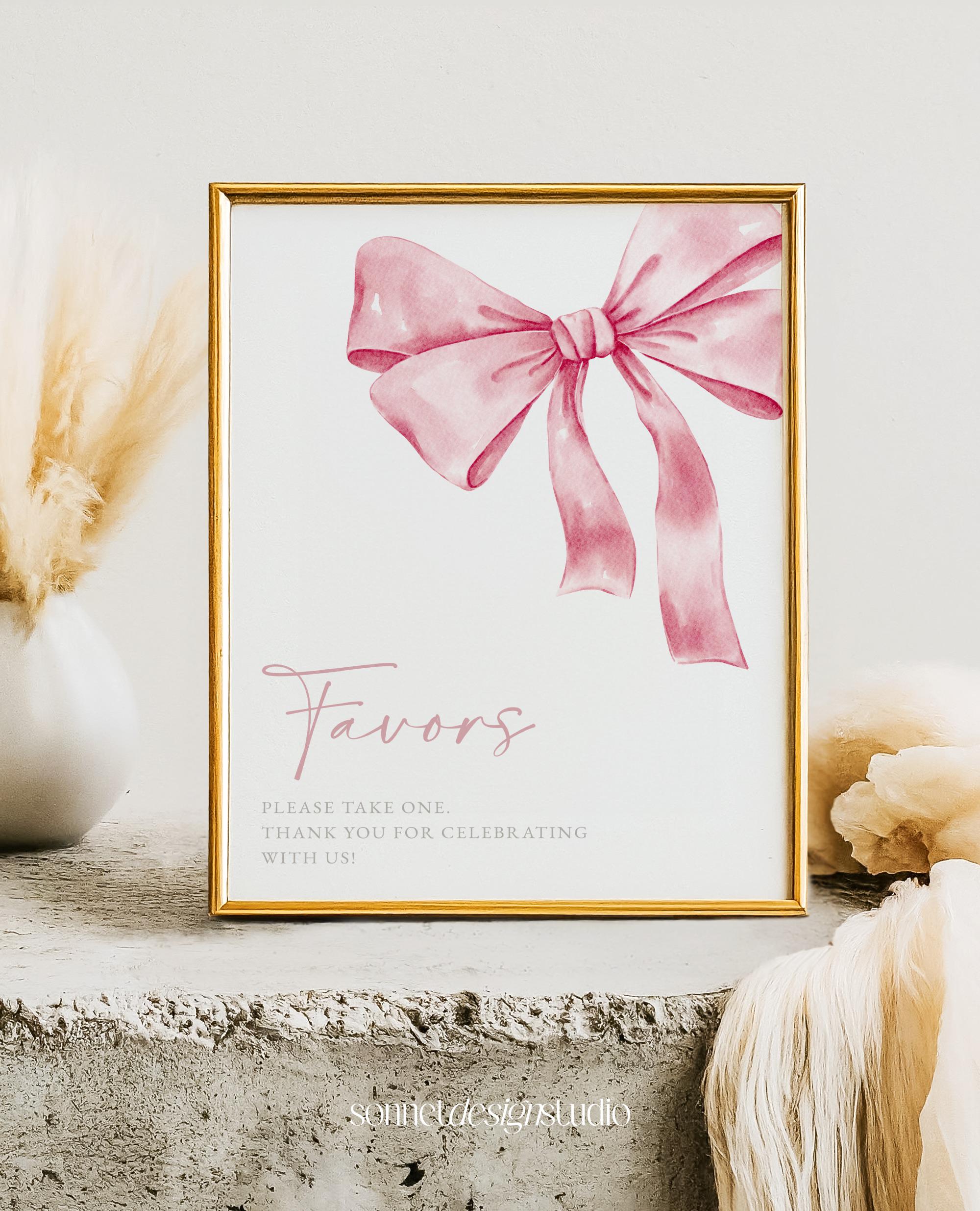 Pink Bow Baby Shower Sign Pink Ribbon Baby Shower Sign Decorations Baby ...
