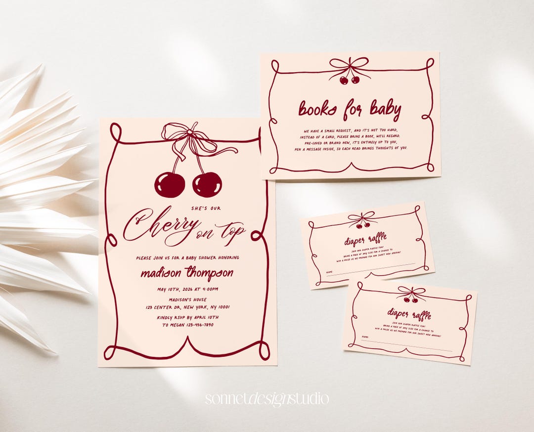 Cherry Baby Shower Invitation Suite Cherry on Top Baby Shower Sign ...
