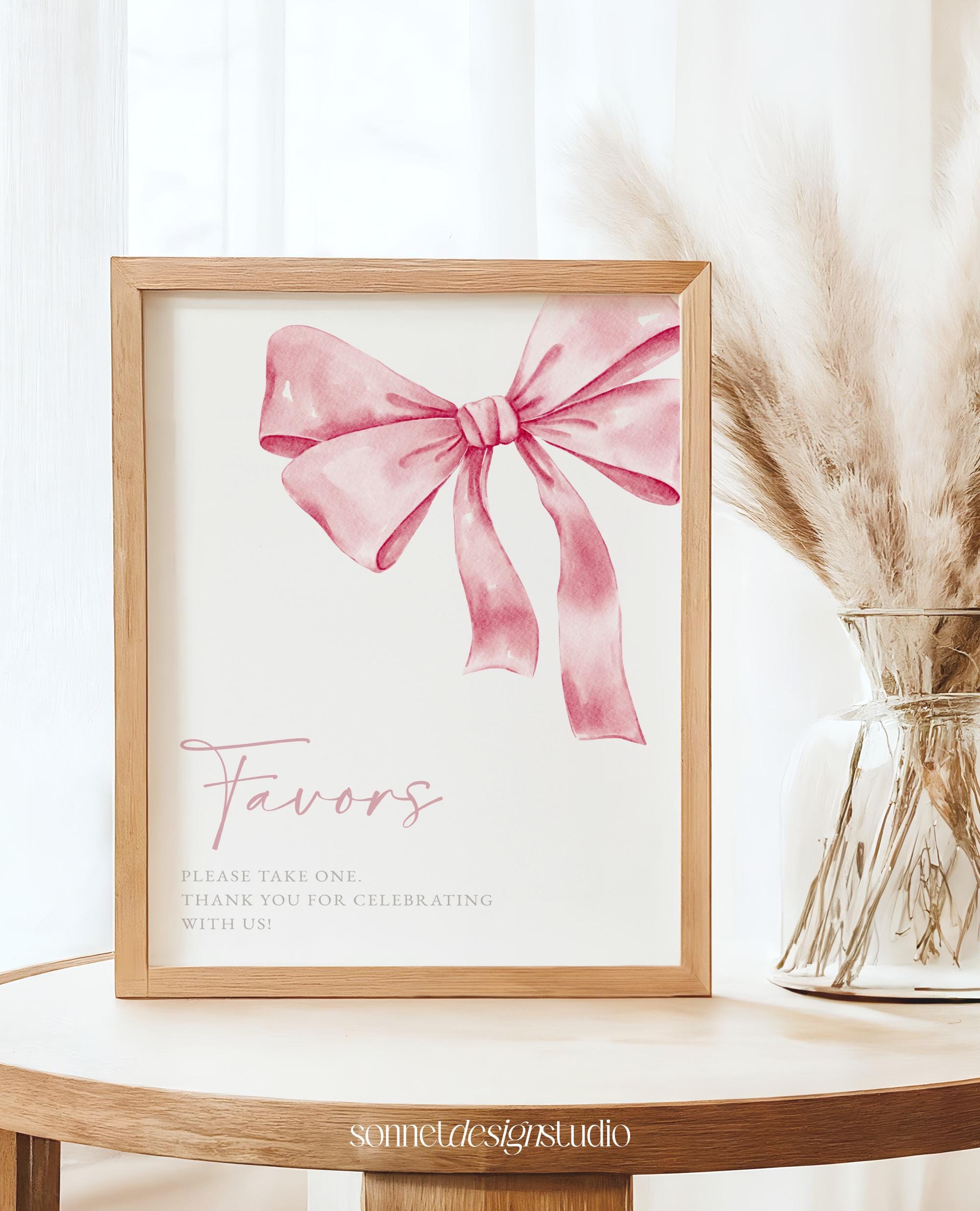 Pink Bow Baby Shower Sign Pink Ribbon Baby Shower Sign Decorations Baby ...