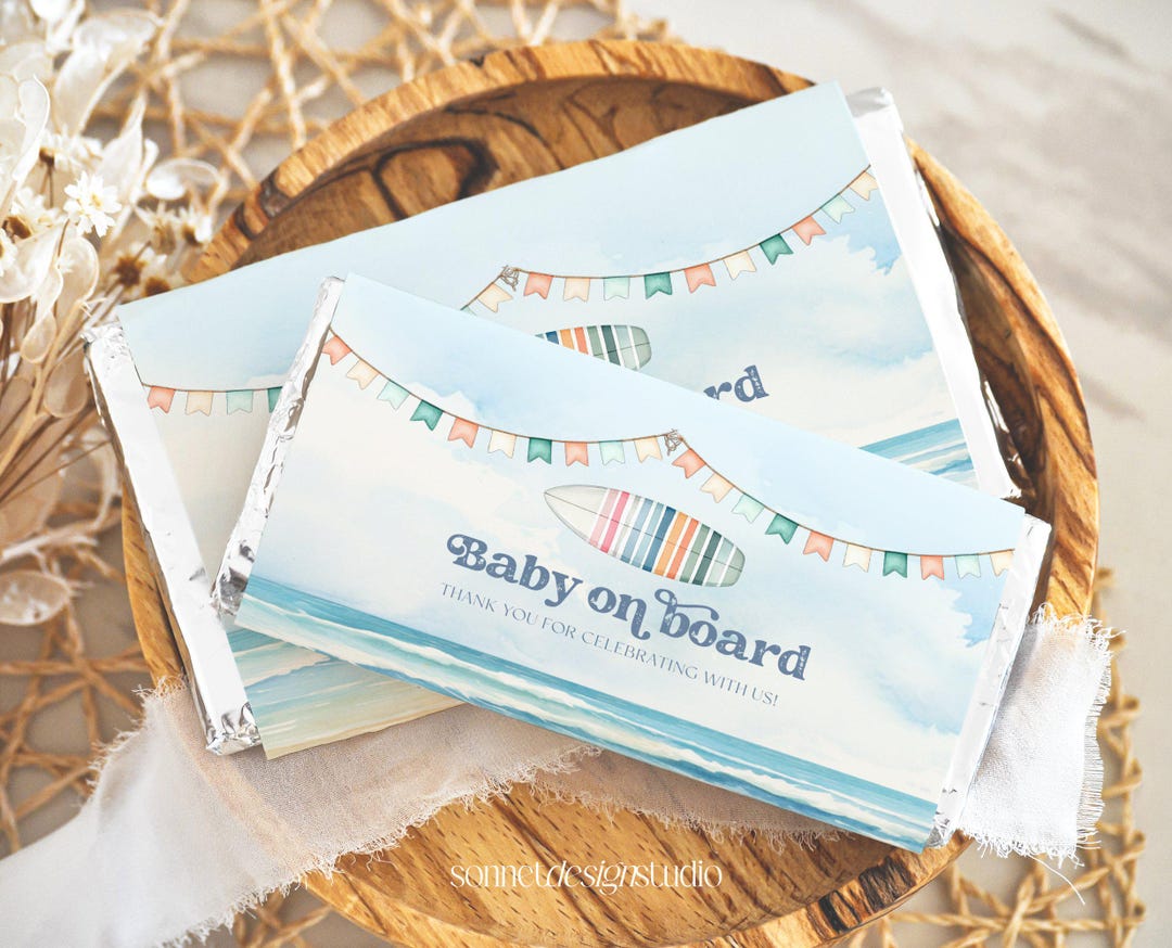 Baby on Board Chocolate Bar Wrapper Summer Beach Baby Shower Favor ...