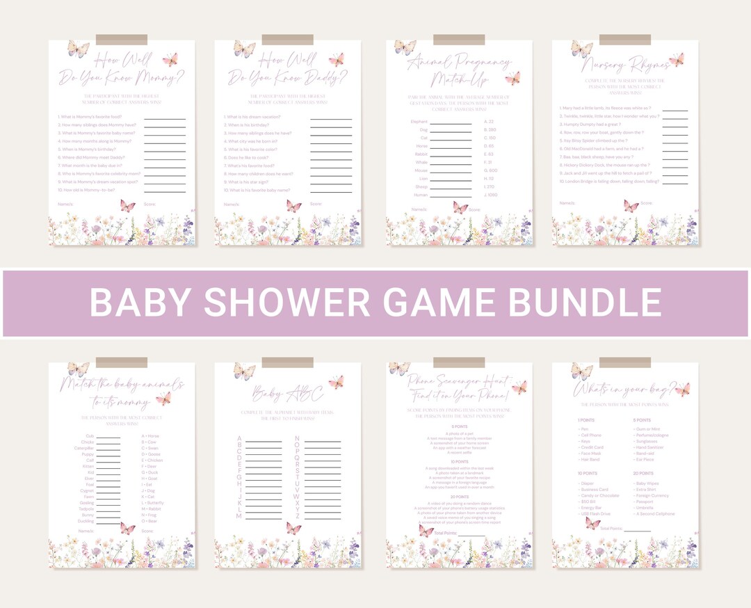 Butterfly Baby Shower Game Bundle Wildflower Baby Shower Games Baby ...
