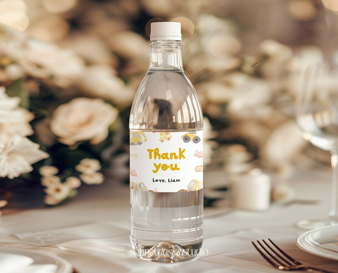 Construction Water Bottle Label Template Dump Truck First Birthday ...