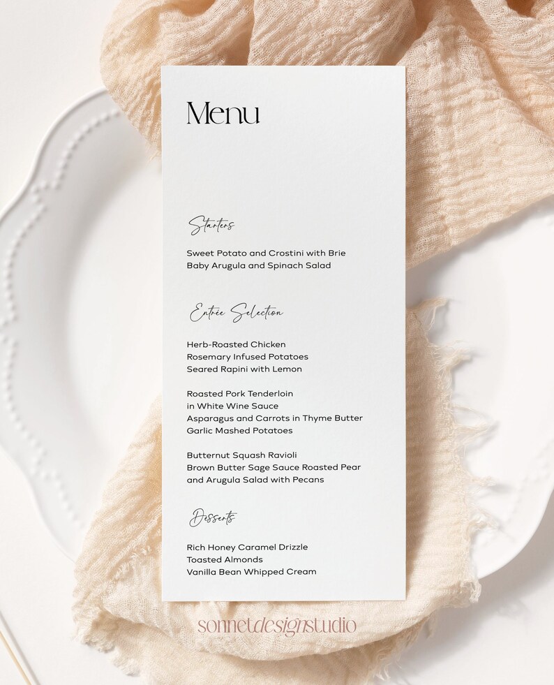 Minimalist Wedding Menu Template, Modern Wedding Menu, Wedding Food ...