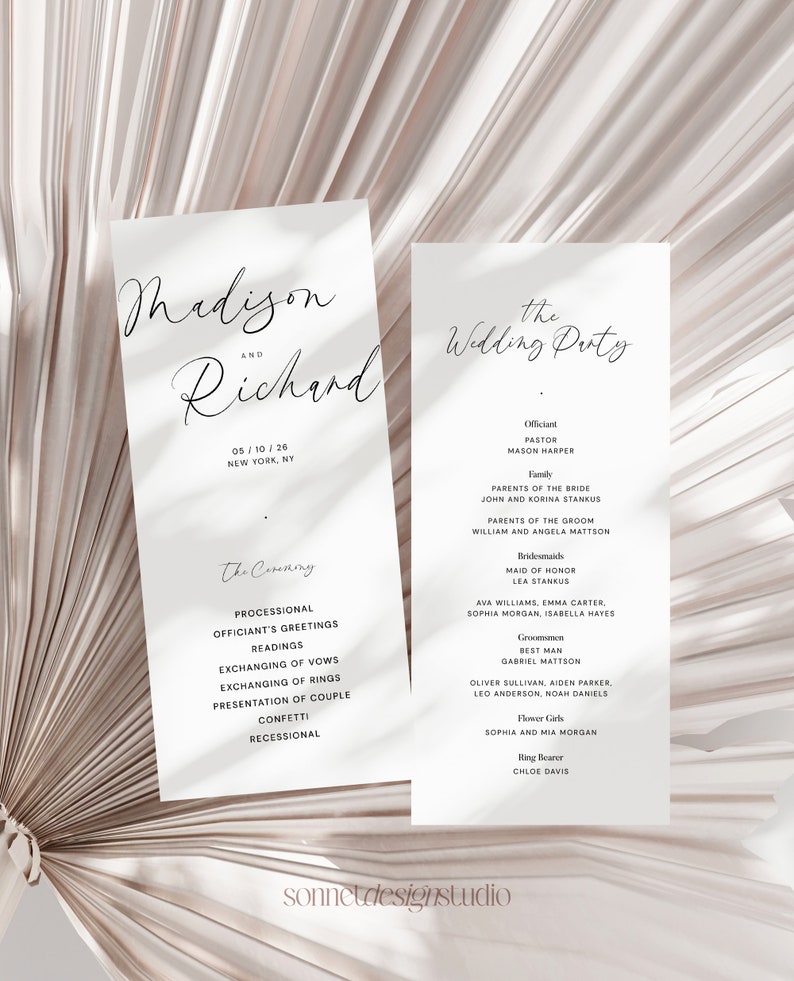 Minimalist Wedding Program Template Printable Modern Minimal Editable ...