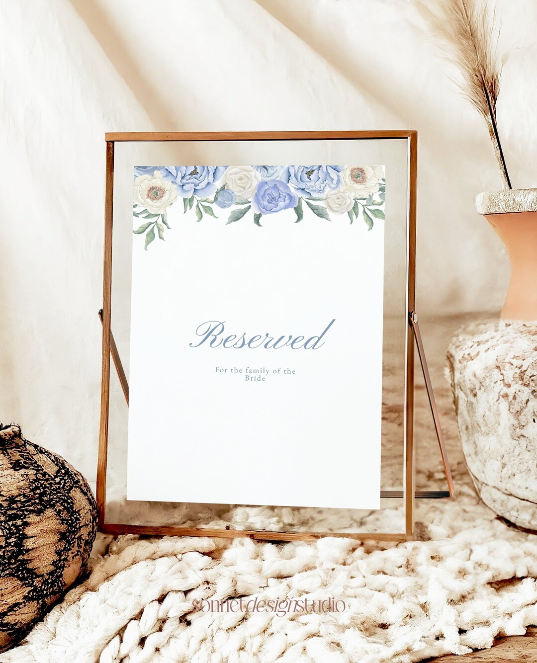 Blue Flowers Wedding Table Signs, Wedding Signs Template, Modern ...