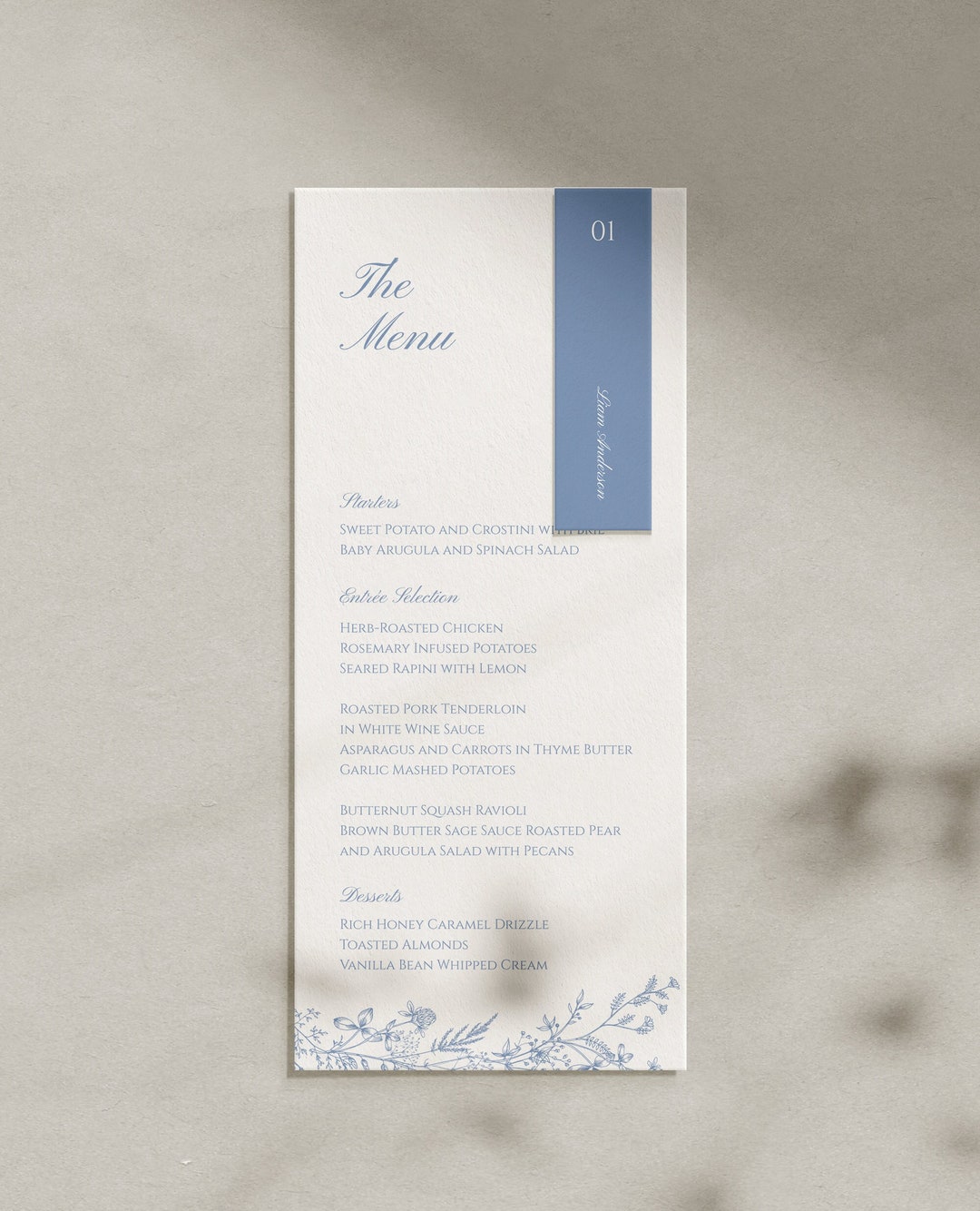 Blue Wildflower Wedding Menu Template, Floral Wedding Menu, Wedding ...