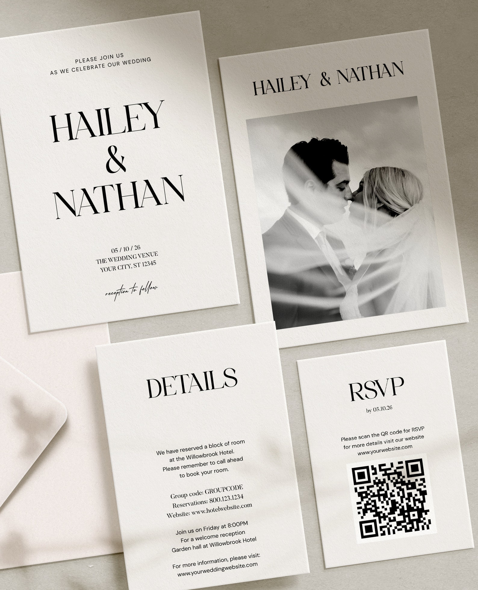 Minimalist Photo Wedding Invitation Suite Template Modern Wedding ...