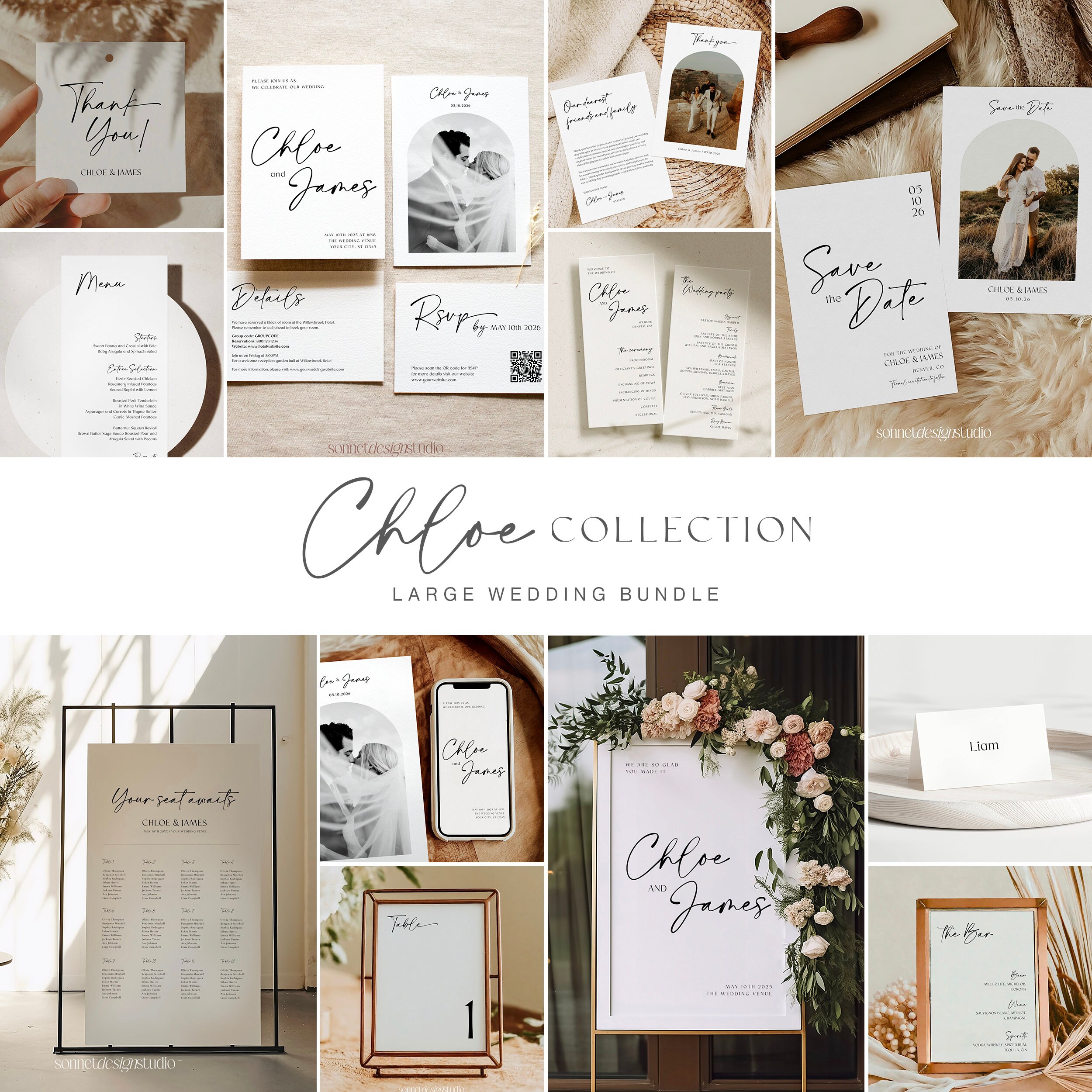 Large Modern Wedding Invitation Bundle Minimalist Wedding Suite ...