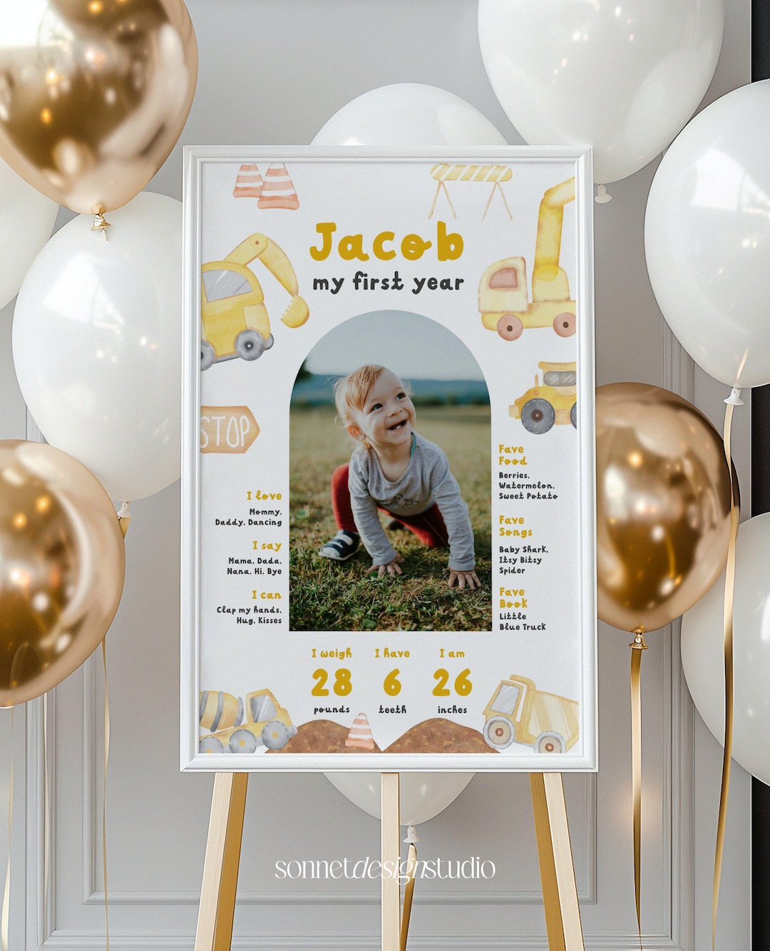 Construction First Birthday Milestone Sign Dump Truck 1st Birthday ...