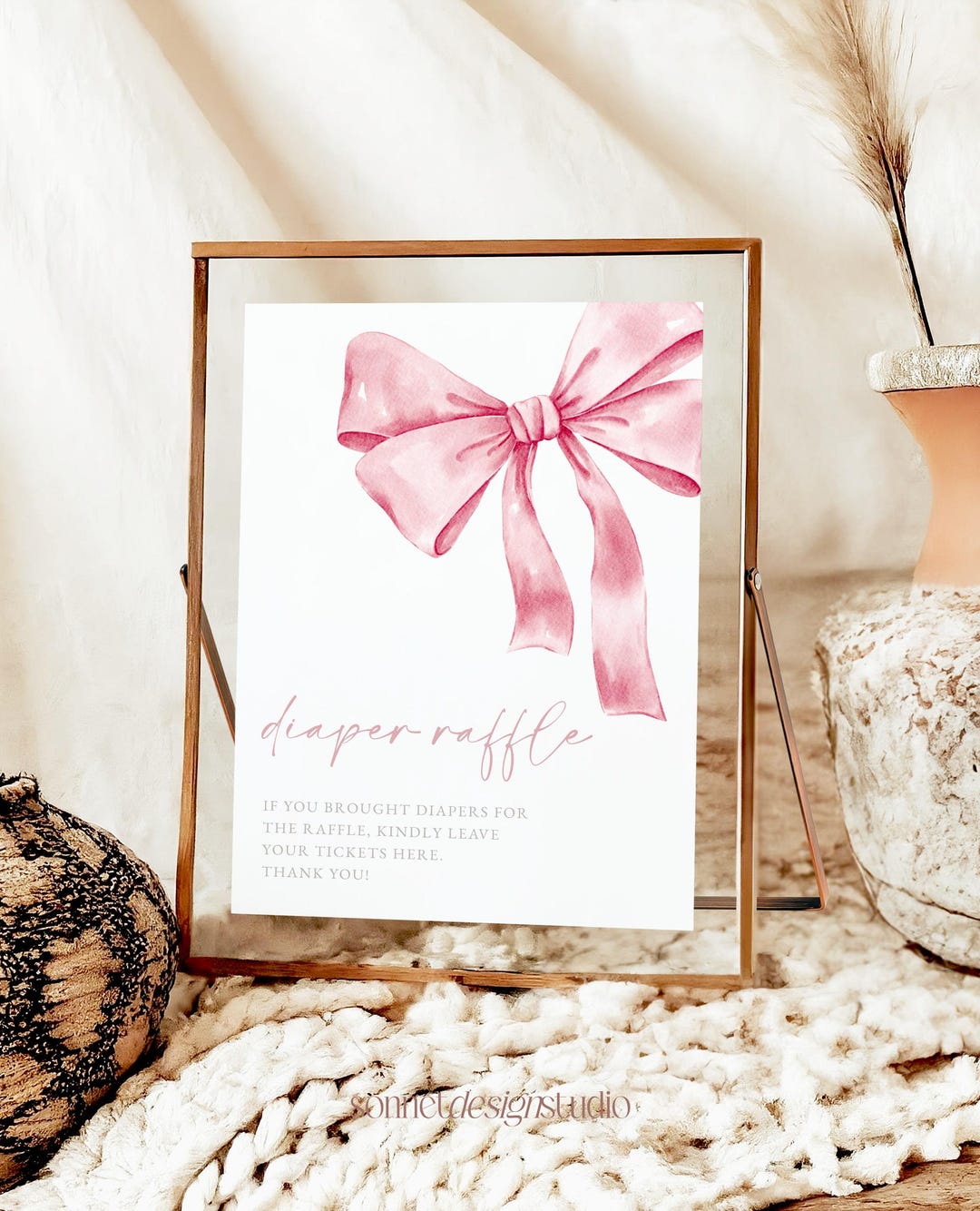 Pink Bow Baby Shower Sign Pink Ribbon Baby Shower Sign Decorations Baby ...