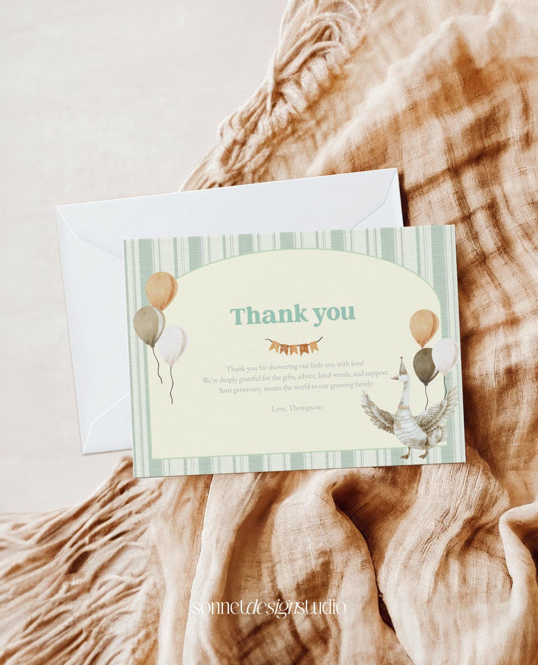 One Silly Goose 1st Birthday Thank You Card Template Vintage Goose Kids ...