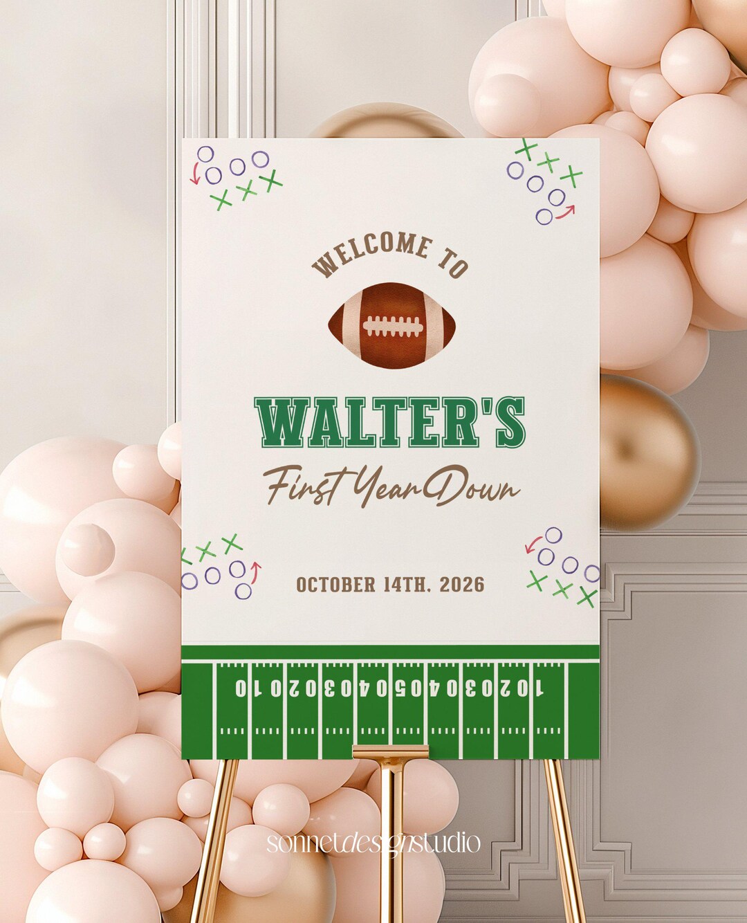 First Year Down 1st Birthday Welcome Sign Football First Birthday ...