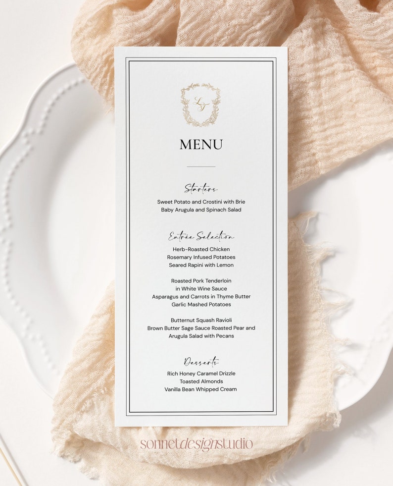 Elegant Wedding Menu Template, Modern Wedding Menu, Wedding Food Menu ...