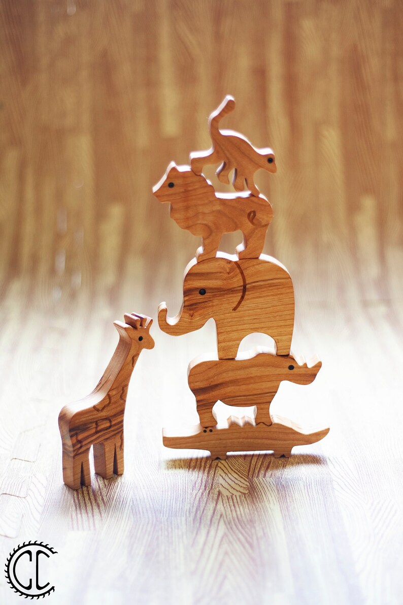 Wooden Jungle Animals Stacking Animals Balance Toy | Etsy